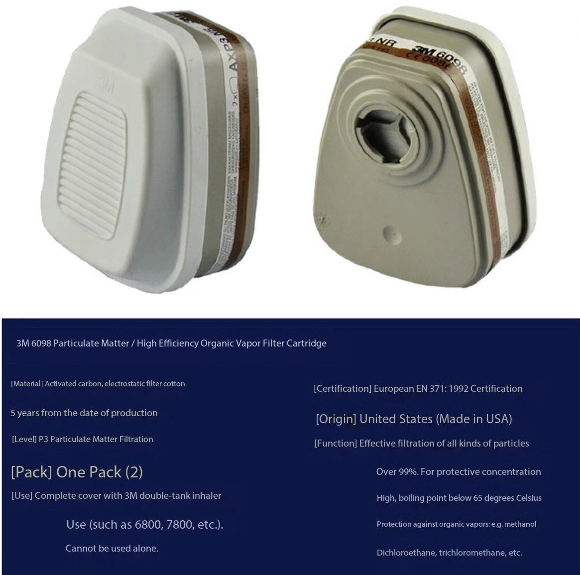 3M 60928 Organic Vapor/Acid Gas P1OO Replacement Respirator Cartridge, 1 Pair | Shopee Malaysia