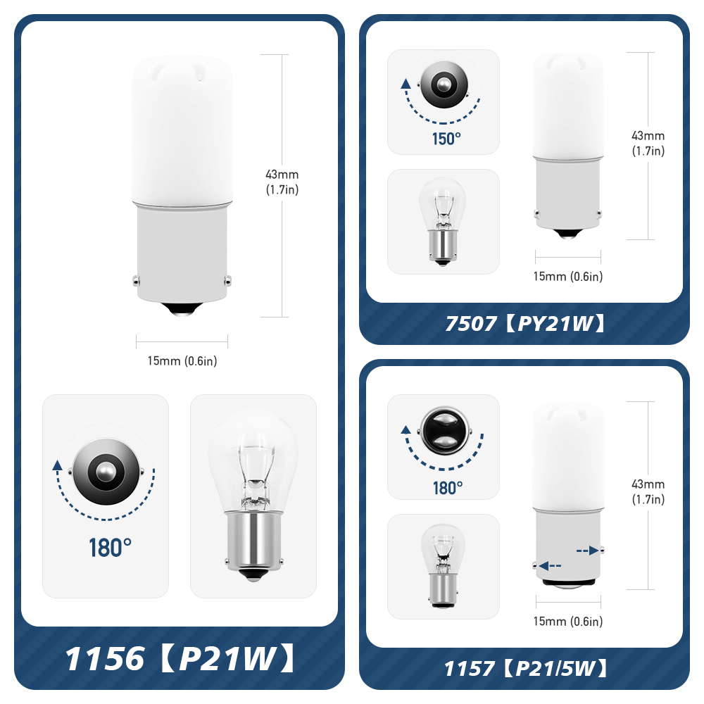 VEHICODE 1 Piece 12V LED Bulb P21W 1156 PY21W BAU15S 1157 P21/5W BAY15D ...