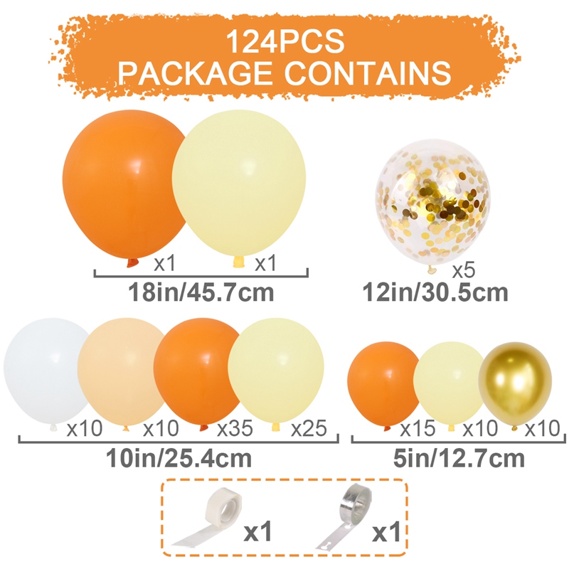 124pcs Bright Orange Balloons Arch Kit Orange Balloons With Confetti ...