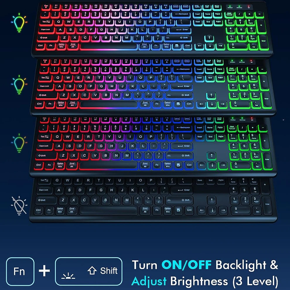 Wireless Keyboard and Mouse Combination Backlight Rechargeable Full ...