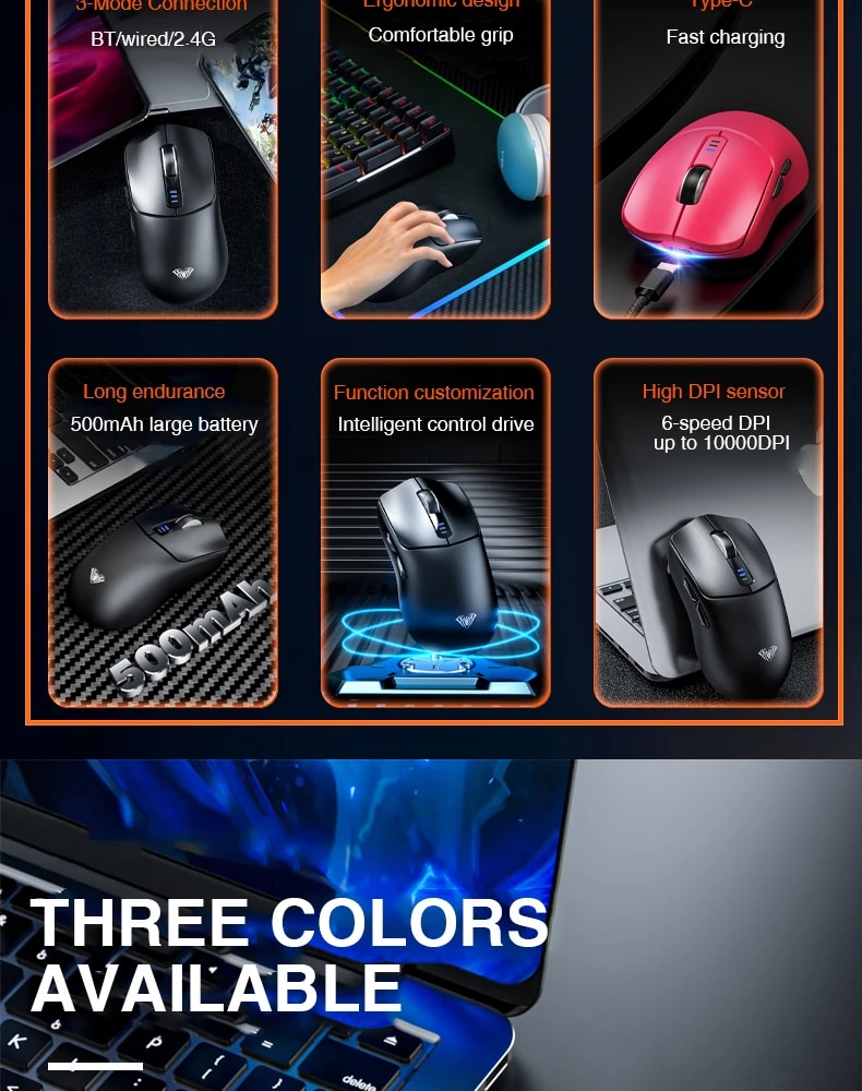 AULA SC580 Gaming Mouse Tri-mode Rechargeable Ergonomic Bluetooth Mouse ...