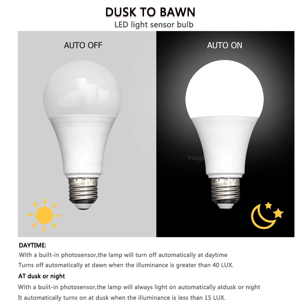 Lampu raya LED Sensor Bulb E27 5W 9W 12W Dusk to Dawn Smart Lamp Bulb ...