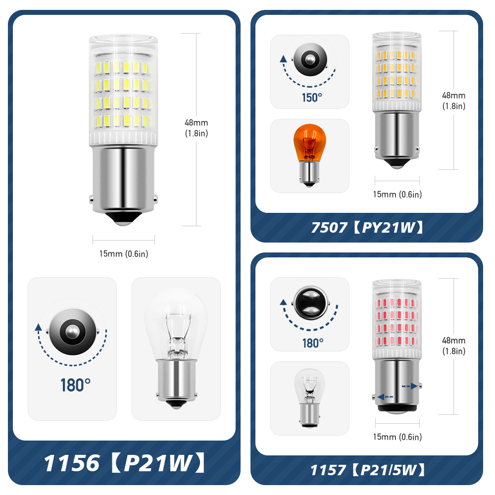 VEHICODE 1 Piece 1157 P21/5W BAY15D P21W 1156 1141 PY21W BAU15S LED ...