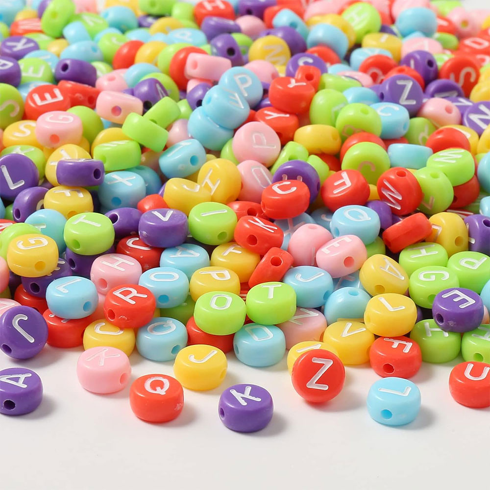 360pcs 4×7mm Acrylic Letter Round Beads Alphabet White Letters Colorful ...