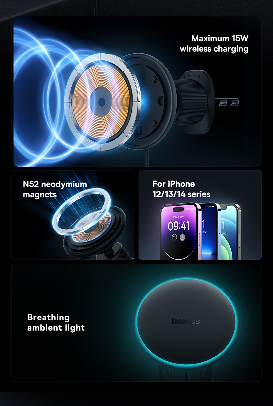 Baseus CW01 40W Magnetic Wireless Charging USB Type-C Charging Car Air ...