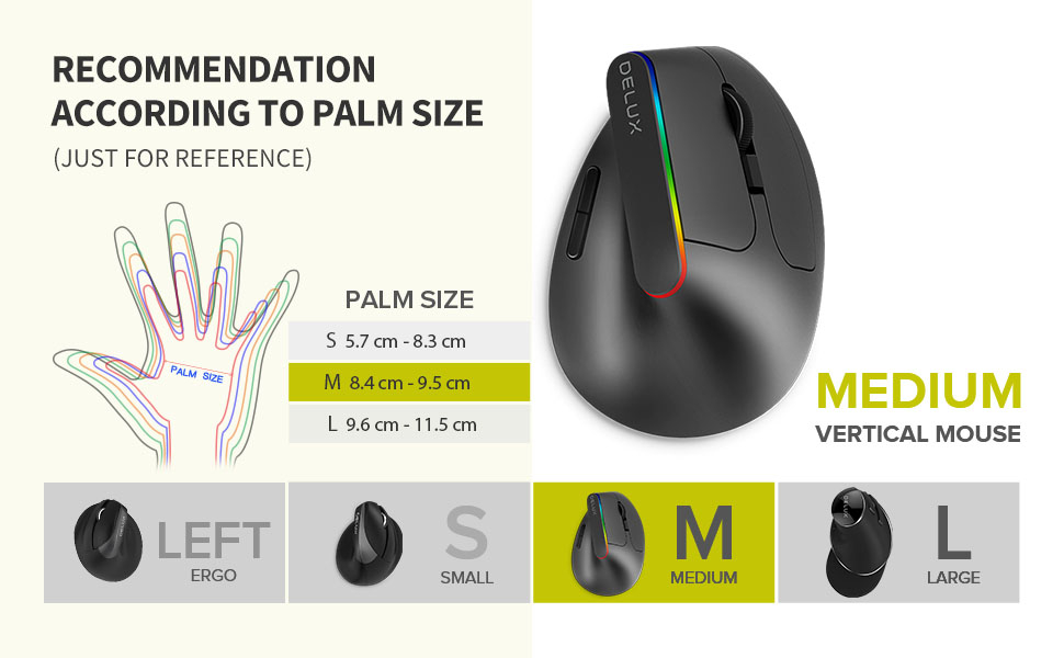 DELUX M618C Ergonomic Vertical Mouse Wireless 2.4GHz 6 Buttons Gaming ...
