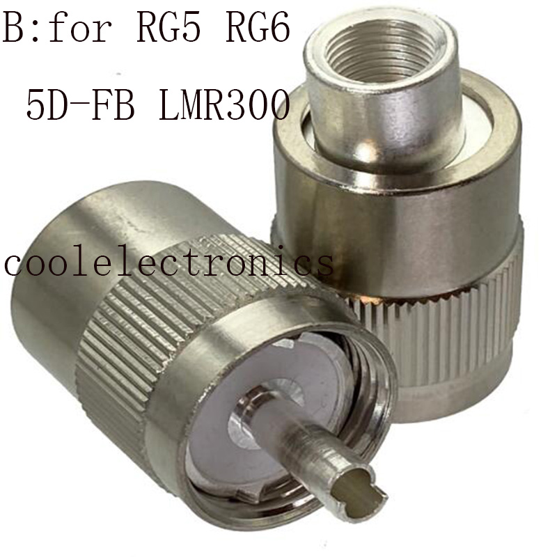 2PCS UHF PL259 Male Plug Solder Adapter Connector for RG5 RG6 LMR300 5D-FB Coax Coaxial Cable ...