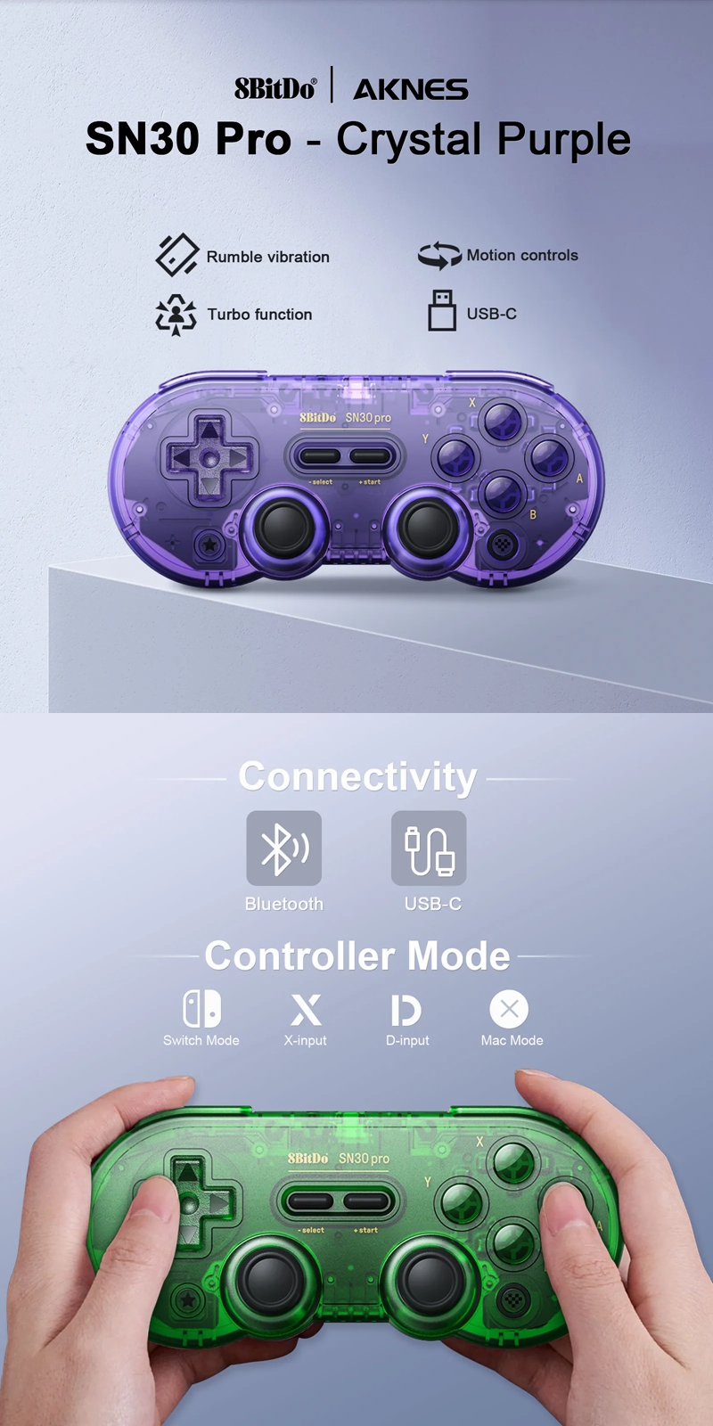 8BitDo SN30 Pro Bluetooth Gamepad Wireless Hall Effect Joysticks for ...