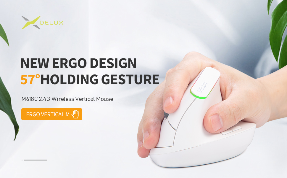 DELUX M618C Ergonomic Vertical Wireless Mouse 6 Buttons 1600 DPI ...