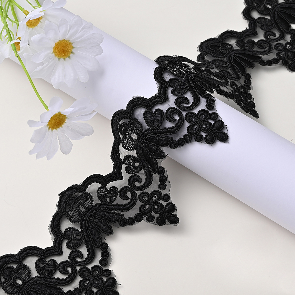 1Yard White Black Golden Embroidery Car Bone Lace Fabric For Wedding ...