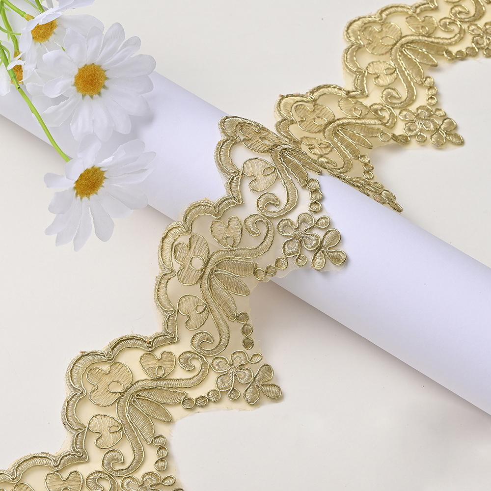 1Yard White Black Golden Embroidery Car Bone Lace Fabric For Wedding ...