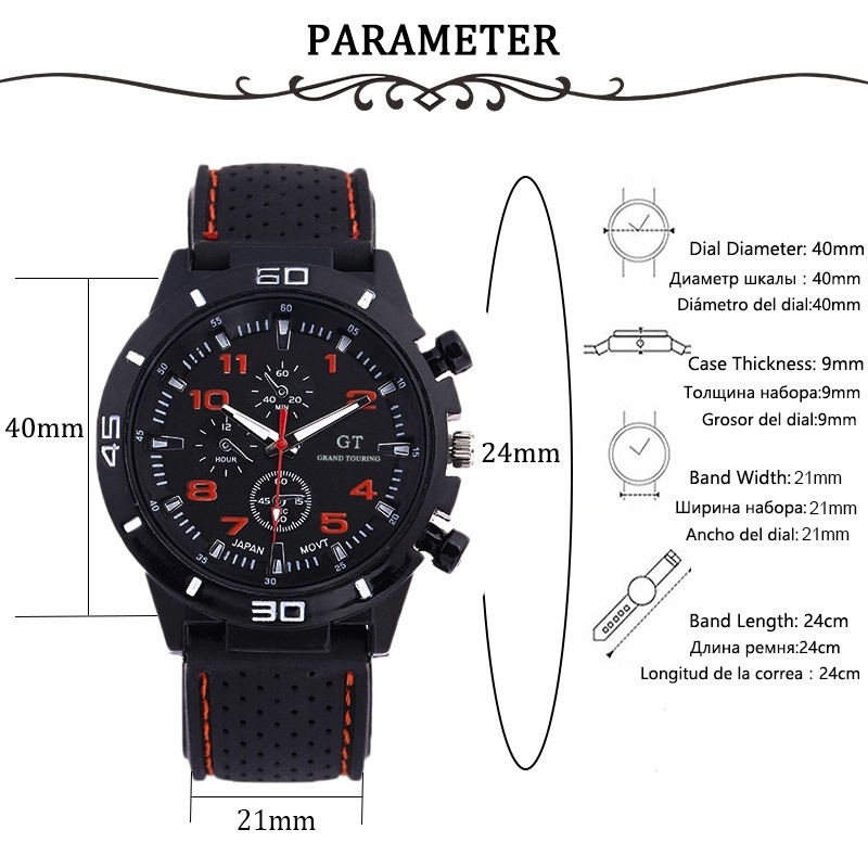 Men's Sports Silicone Strap Watch, Water-Resistant Analog Quartz ...