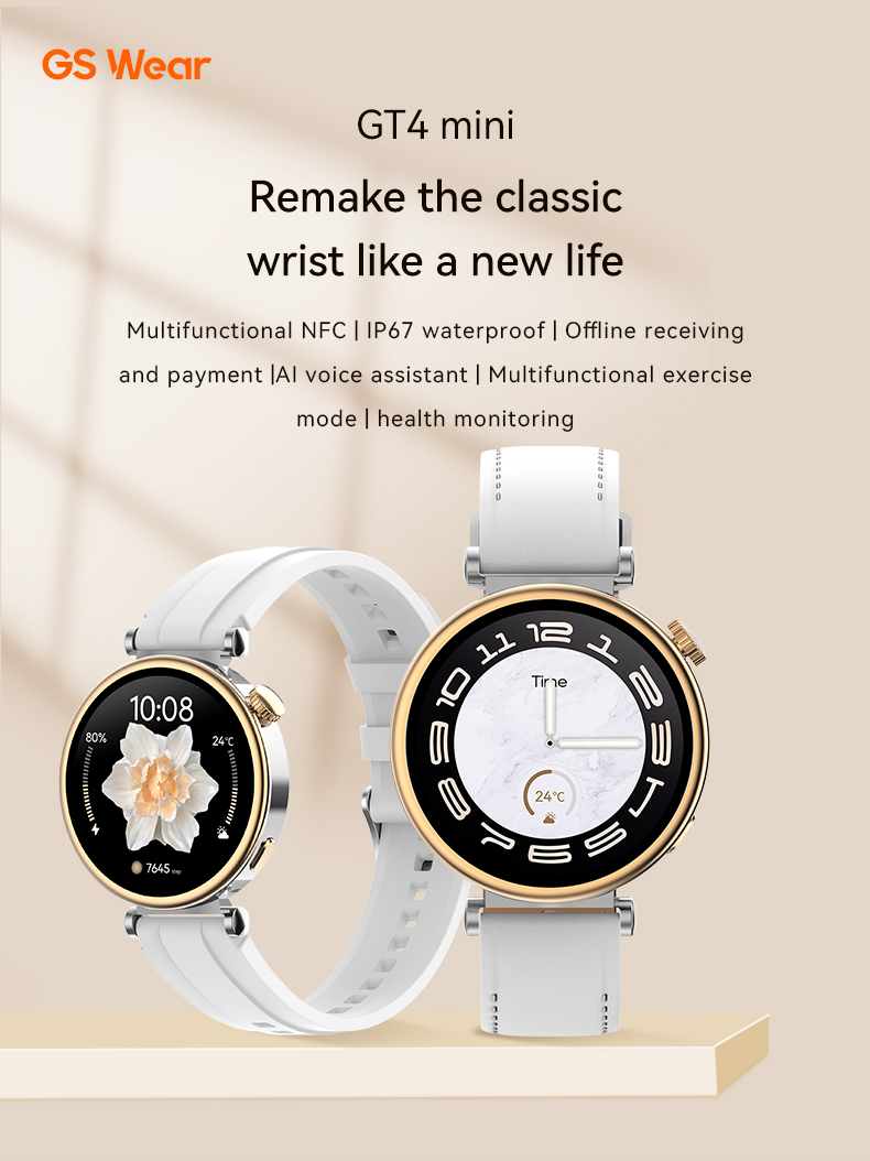 2024 New AMOLED screen GS Wear GT4 mini women's smartwatch Bluetooth ...