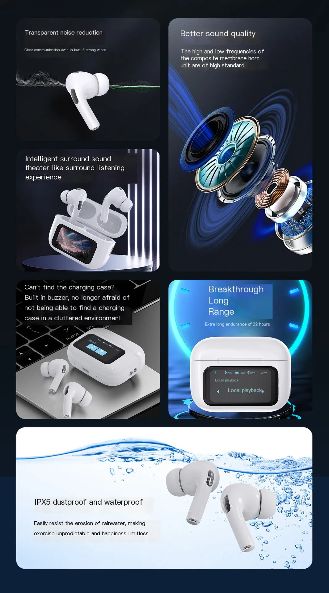 New A9 Pro Wireless Sports Intelligent Color Screen Touch Screen ANC ...