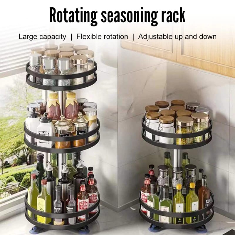 Rak Dapur Spice Rack Shelf 360° Rotatable 3 Tier Stainless Steel ...