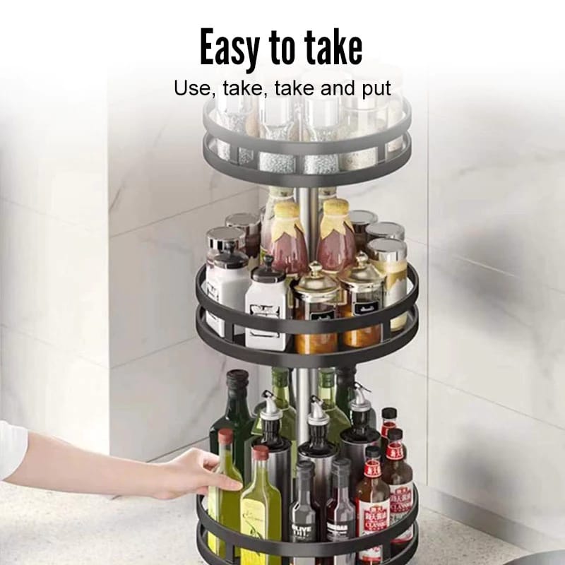 Rak Dapur Spice Rack Shelf 360° Rotatable 3 Tier Stainless Steel ...