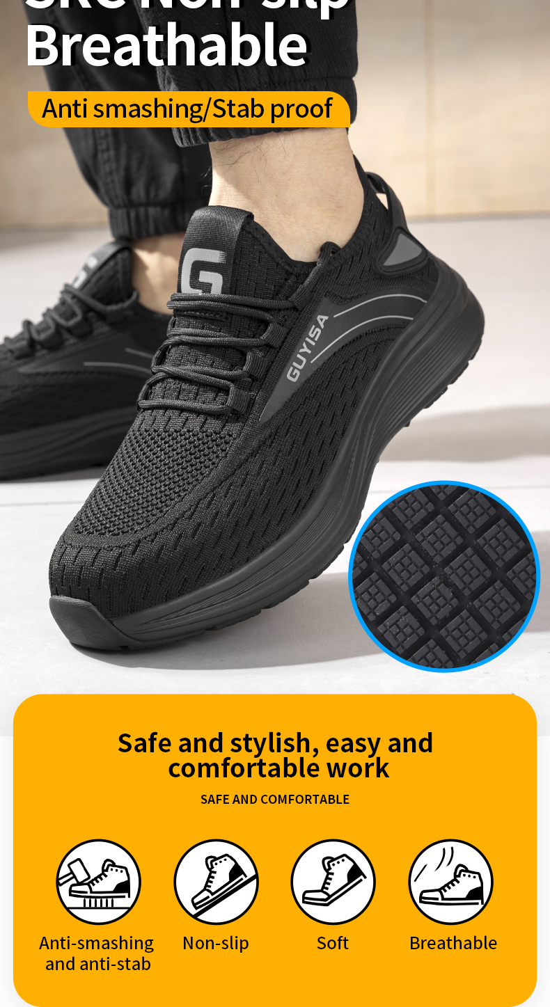 GUYISA Safety Shoes Professional anti slipAnti smashing and puncture prevention Wear resistant ...