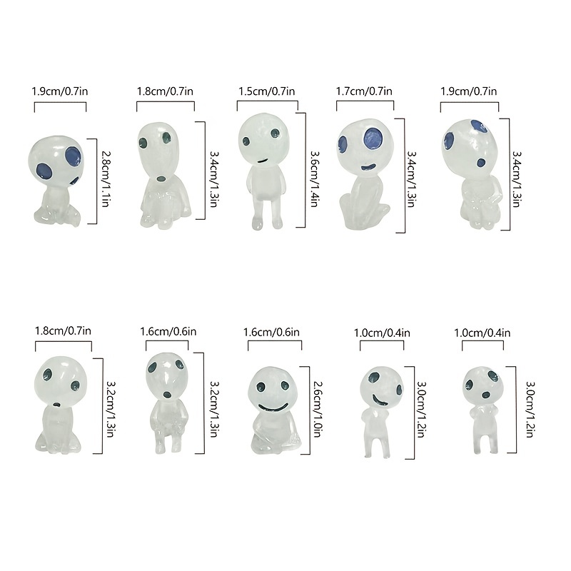 10Pcs Ghibli Kodama Tree Spirit Princess Mononoke Mininatures Glowing ...