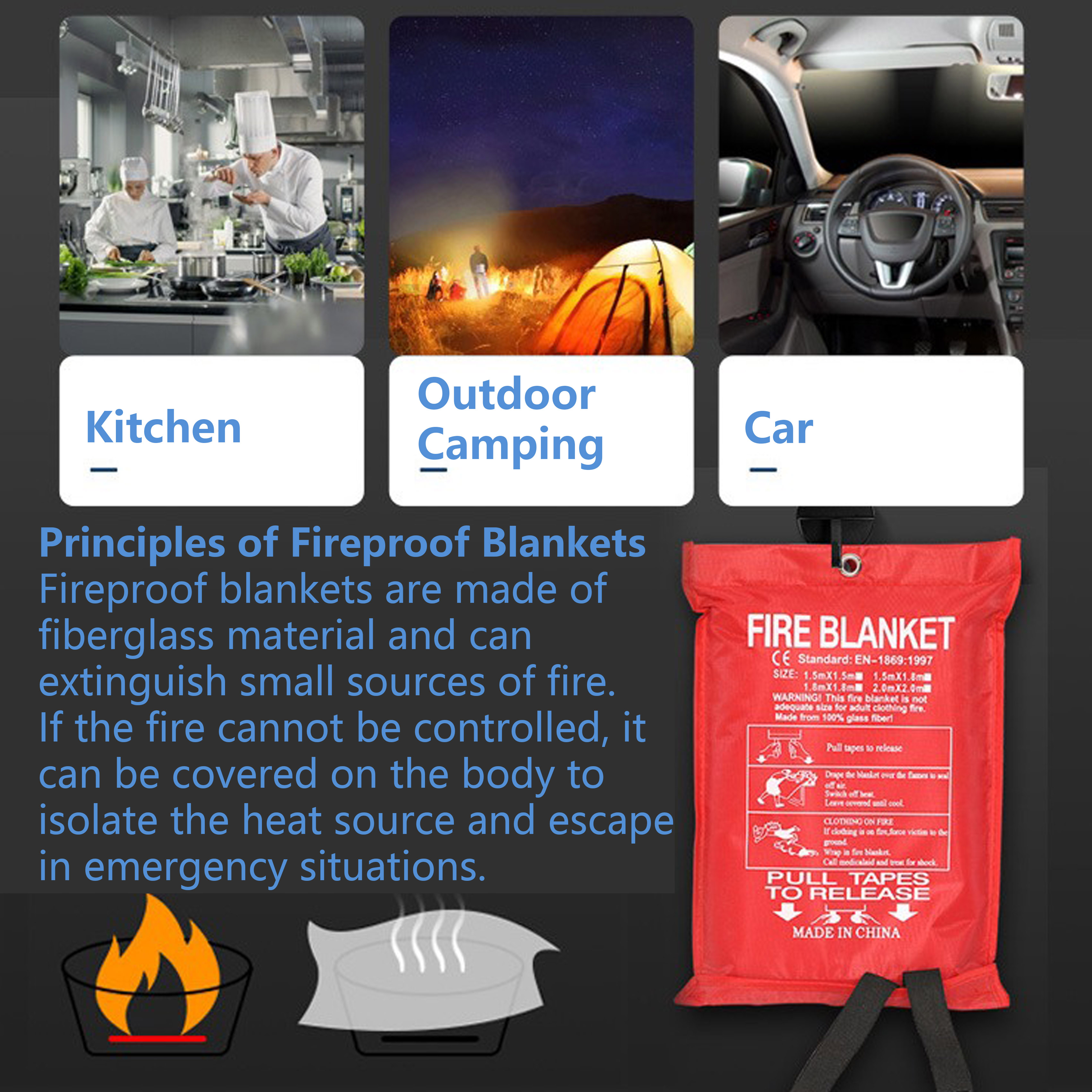 Fiberglass Fire Blanket Fire Safety Blanket Home Fire Blanket