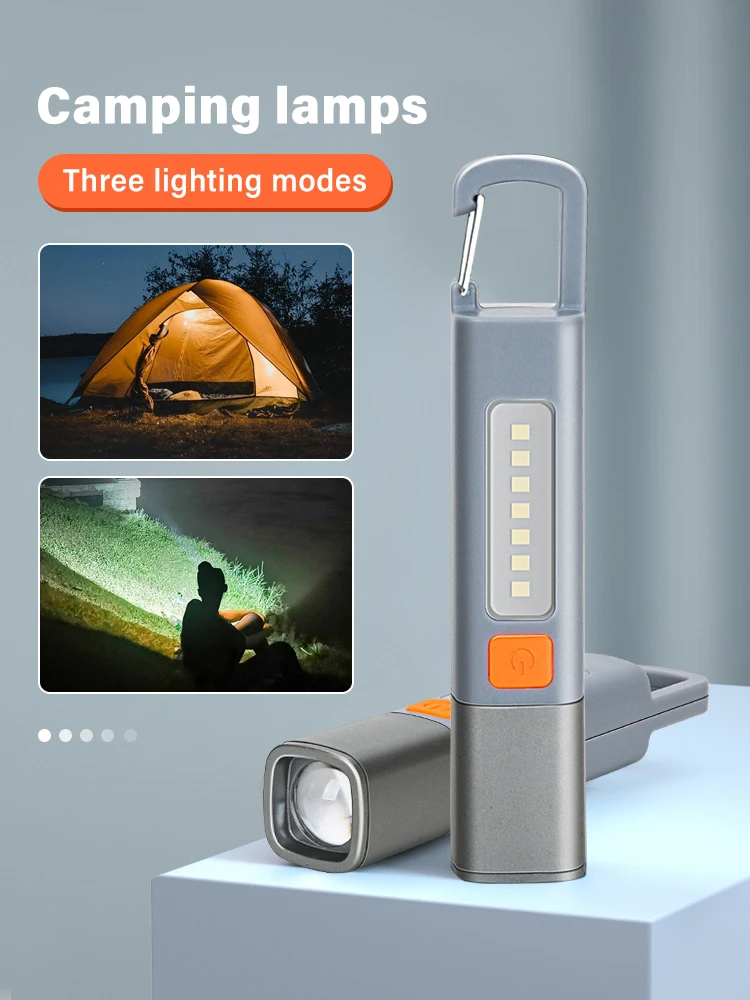 XIWANGFIRE Mini Portable Led Flashlight USB Rechargeable With Hook Zoomable Torch Outdoor ...