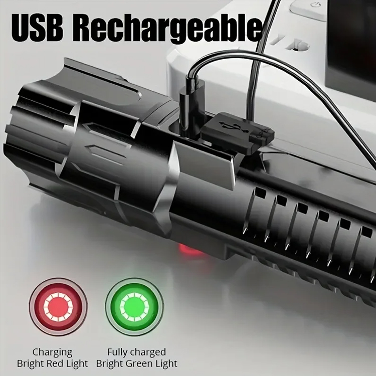 Xiwangfire Portable Strong Light Flashlight Built-In Battery Usb Rechargeable Telescopic Zoom ...