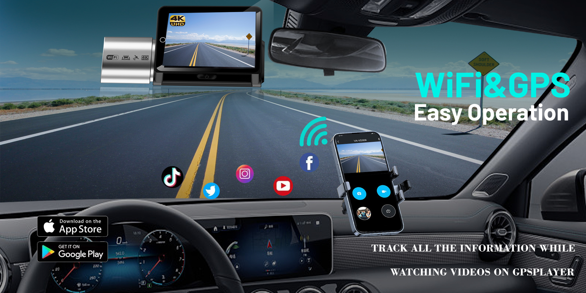 4K ADAS Dash Cam Wifi Gps Car Camera 2.35" Touch Ips Screen Front And ...