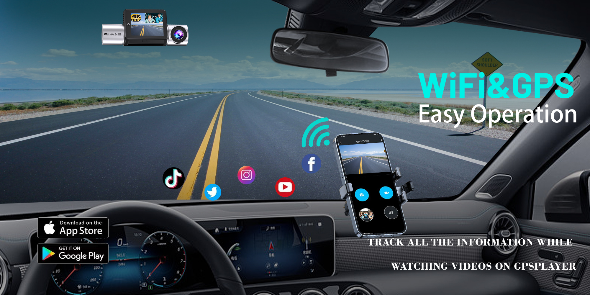 4K GPS Dash Cam Wifi ADAS LDWS FCWS Car dvr 2.35" Touch Ips Screen Front And inside Night Vision ...