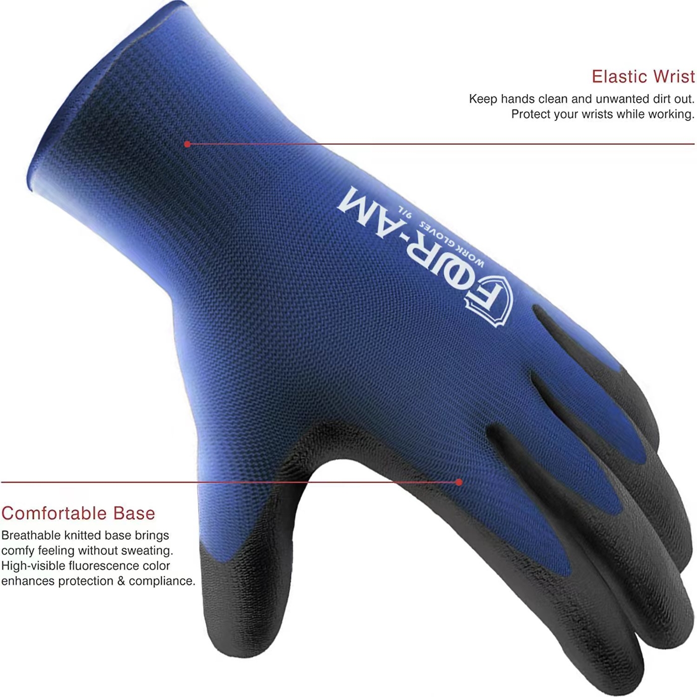 12Pairs Ultra-Thin PU Coated Work Gloves,Excellent Grip,Nylon Shell ...