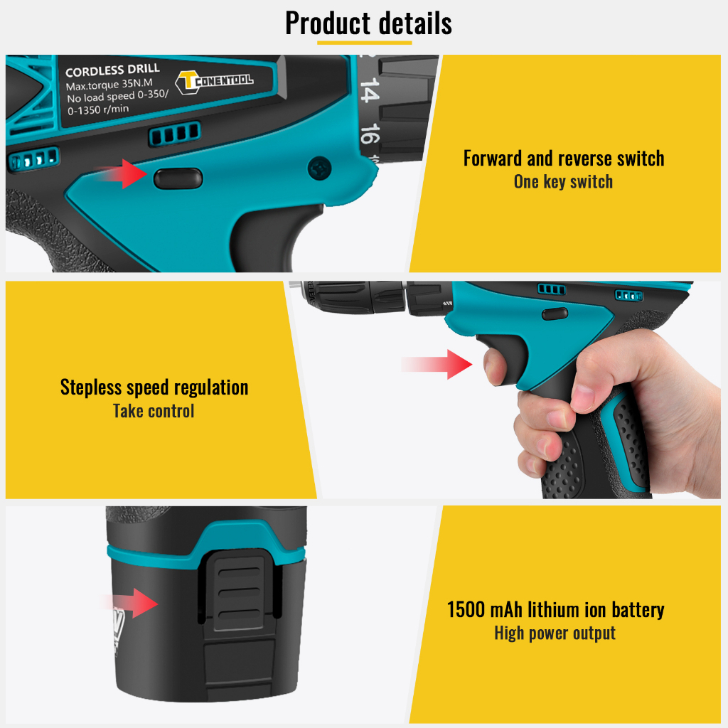 Conentool 12V DF300 Li-on Battery Hand Drill Cordless Set Car Cordless ...