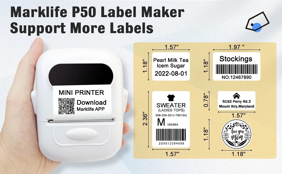 Marklife P50 Barcode Label Printer Self-adhesive Labeling Maker Machine ...