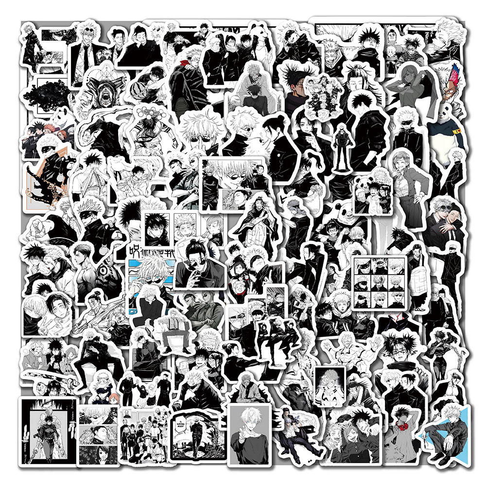 100pcs new black and white graffiti stickers cartoon animation stickers ...