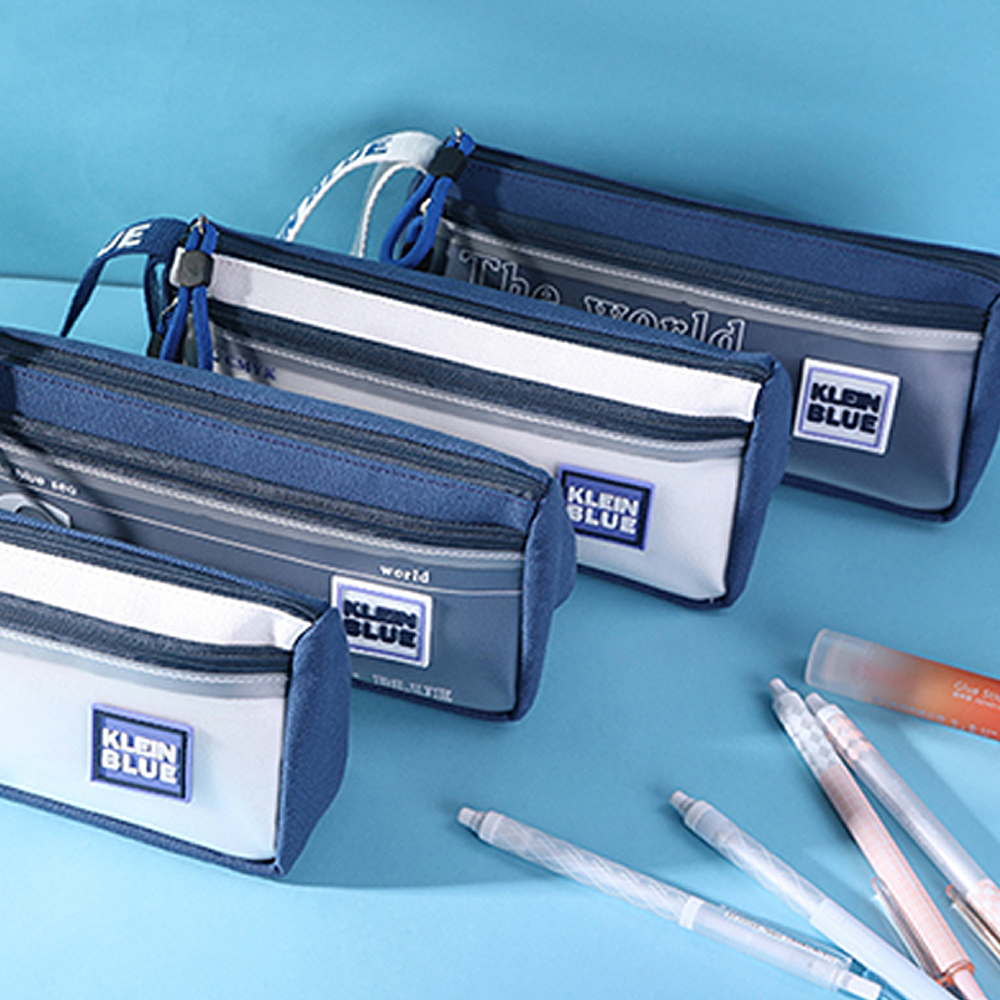 SeamiArt Double Layers Ins Blue Pencil Case Large Capacity Waterproof ...