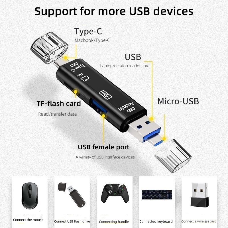 5 in 1 Multifunction Usb 2.0 Type C/Usb /Micro Usb/Tf/SD Memory Card Reader OTG Card Reader ...