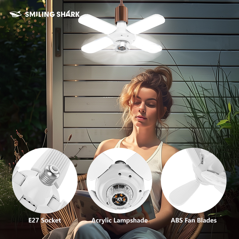 SmilingShark FS100 50W Socket Ceiling Fan, 2 in 1 Fan with LED White ...