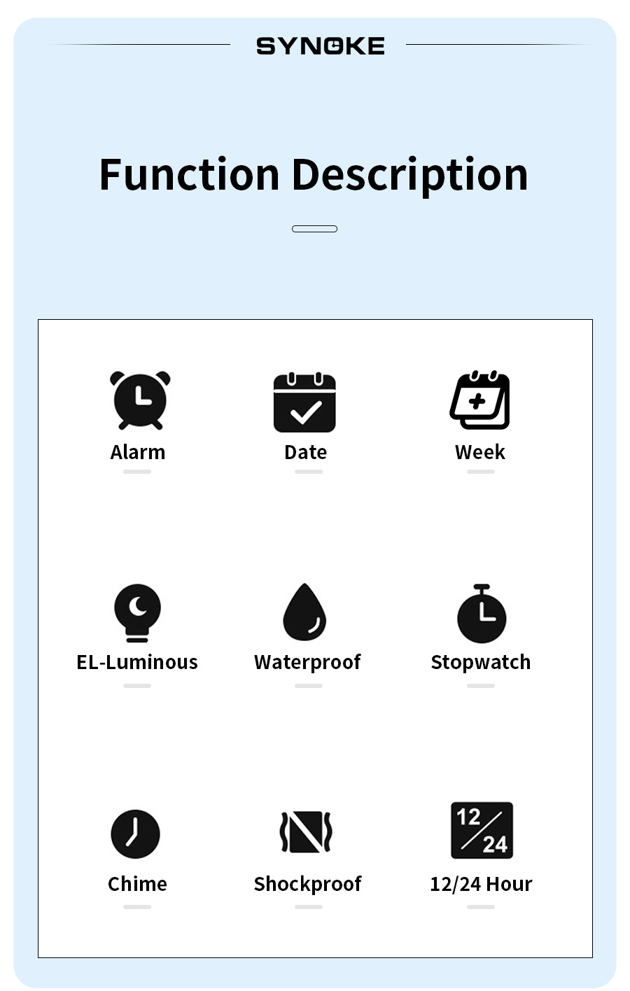 Synoke Digital Watches Men Sports Luminous Multifunction Waterproof Chrono Wristwatch Outdoor ...