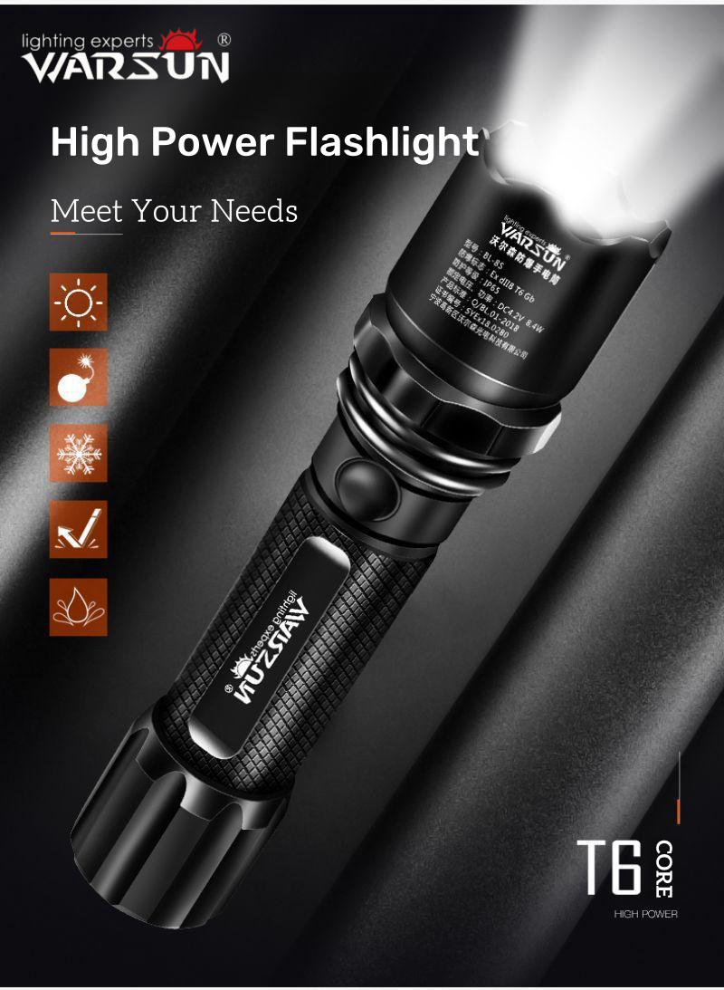 WARSUN 2000 Lumens High Brightness Explosion Proof Flashlight BL-8S ...