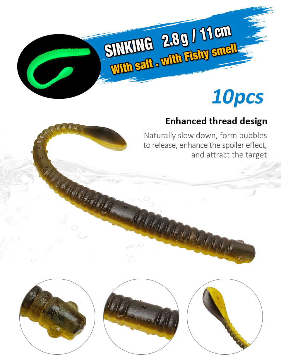 10pcs/Lot Worm Soft Fishing Lures Jig Wobblers 11cm 2.8g Shrimp Odor ...