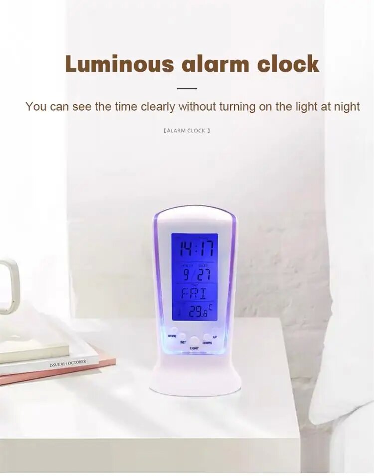1Pcs White Mini Small Alarm Clock Led Luminous Music Alarm Mute Lazy ...