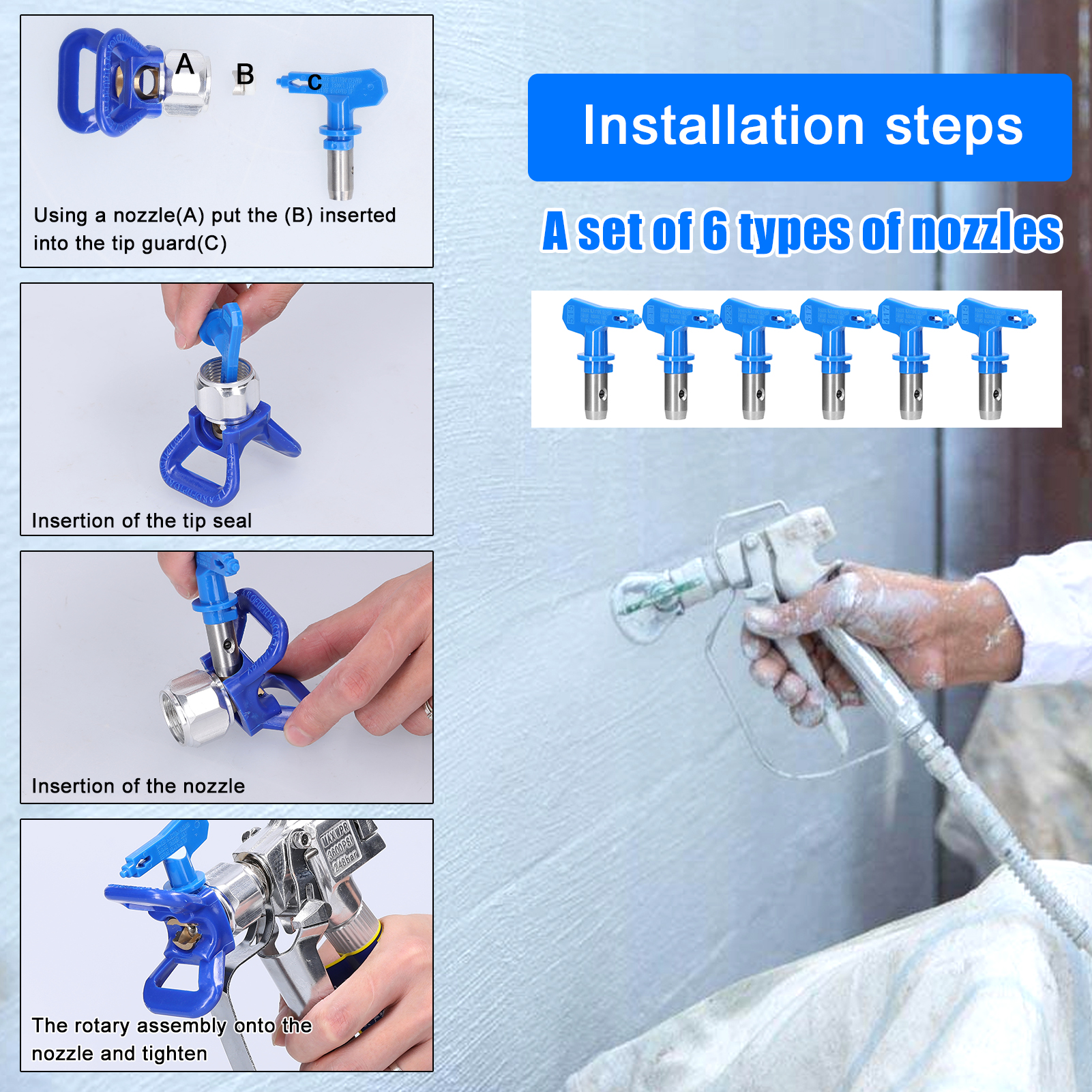 HTools Airless Paint Nozzles Set Reversible Spraying Machine Tips ...
