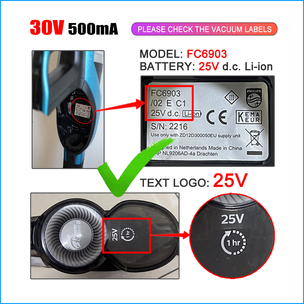 25V 29V 30V 500mA AC/DC Power Adapter Charger for PHILIPS FC6812 FC6901 ...