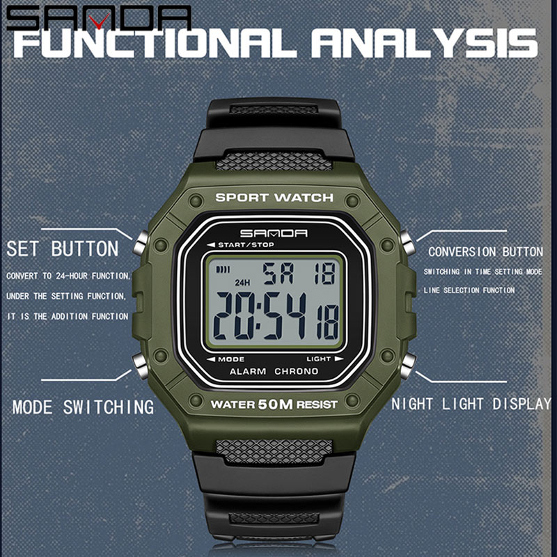 SANDA Fashionable and trendy small square men's outdoor sports luminous ...