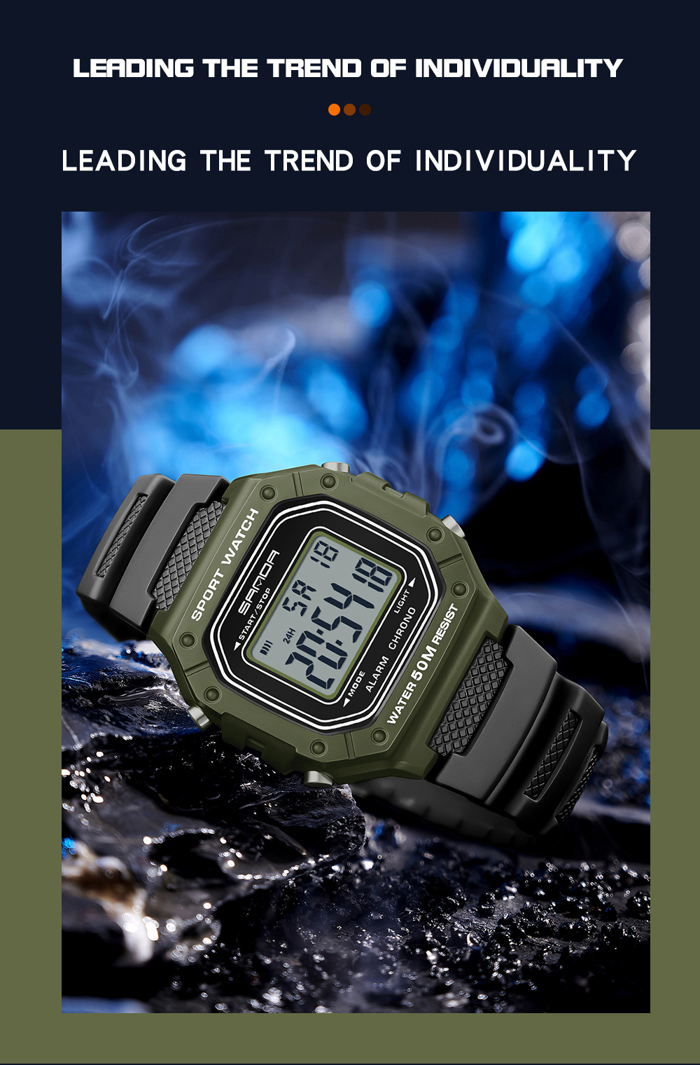 SANDA Fashionable and trendy small square men's outdoor sports luminous ...