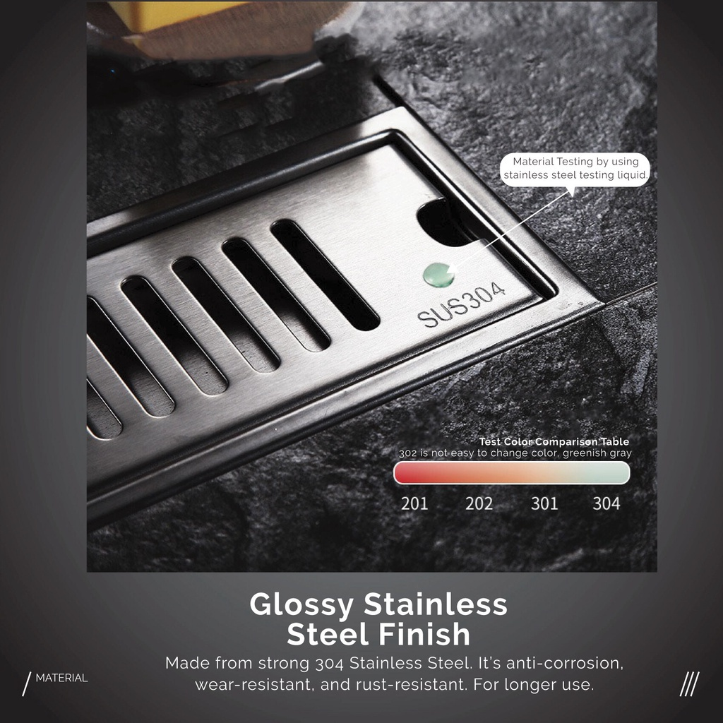 Long floor Trap. Rectangle stainless Steel Black Floor drain, anti odor ...