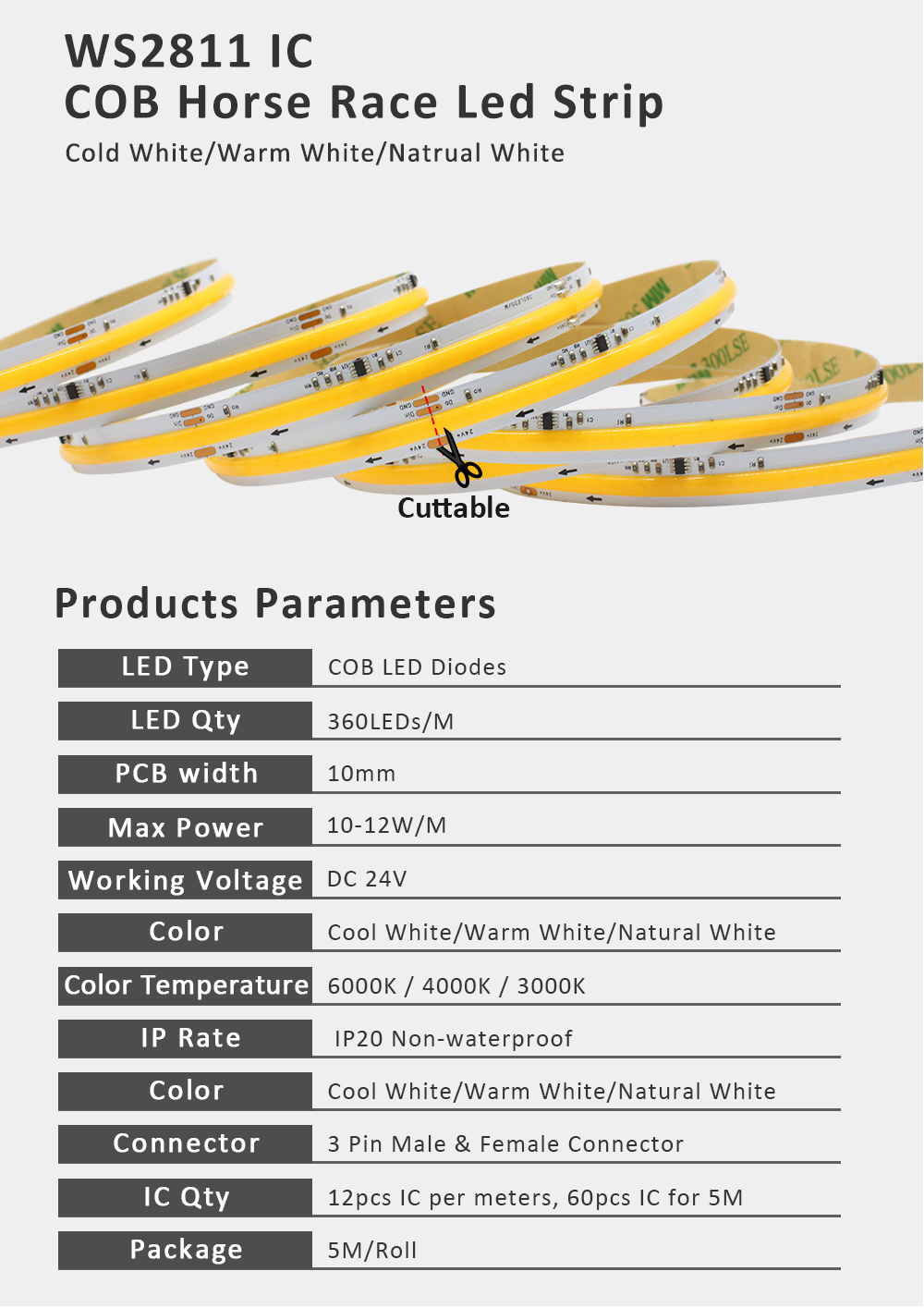 WS2811 COB Horse Running Led Strip 24V 360LEDs/M BanlanX APP Control ...