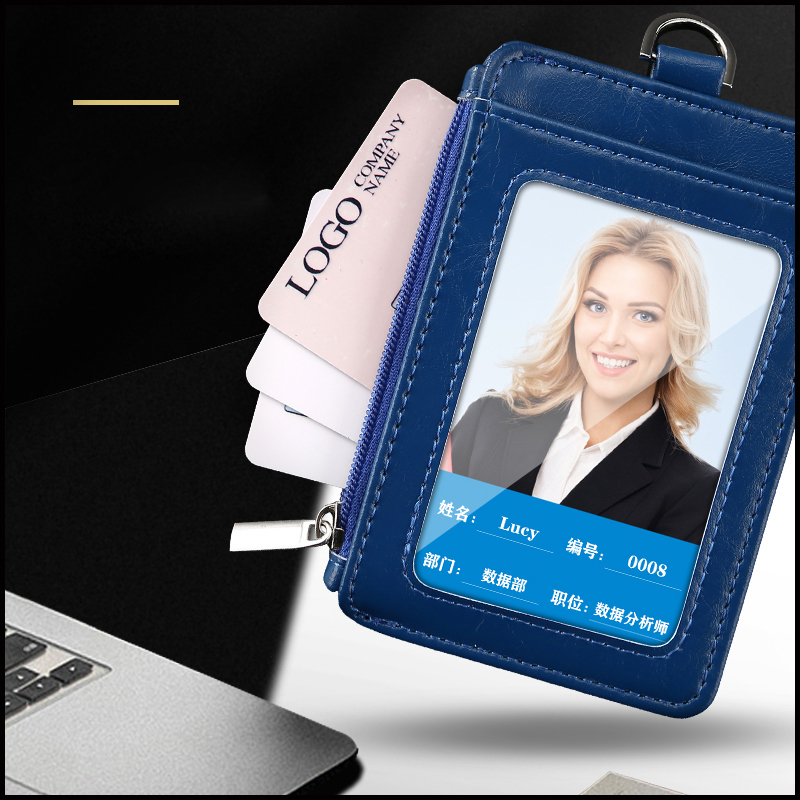 2024 Fasion PU Leather ID Badge Holder with Lanyard Staff Job Name Tag ...