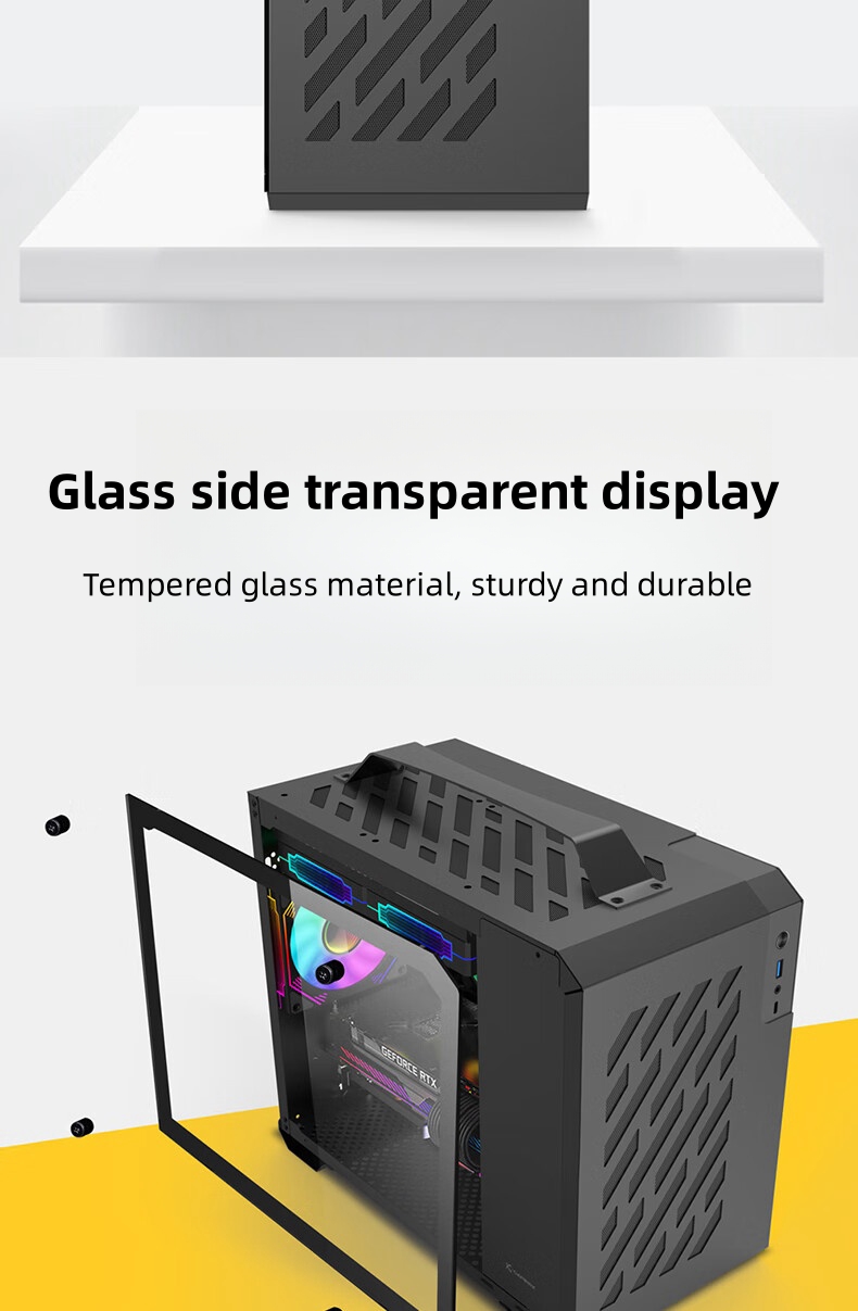 PowerTrain X200 portable desktop computer MATX glass side transparent ...