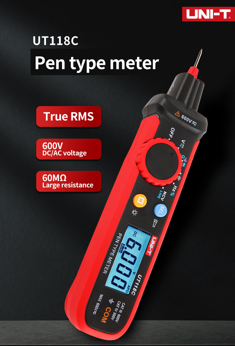 UNI-T True RMS Multimeter UT118C Pen-Type Meter 600V AC DC Voltage ...