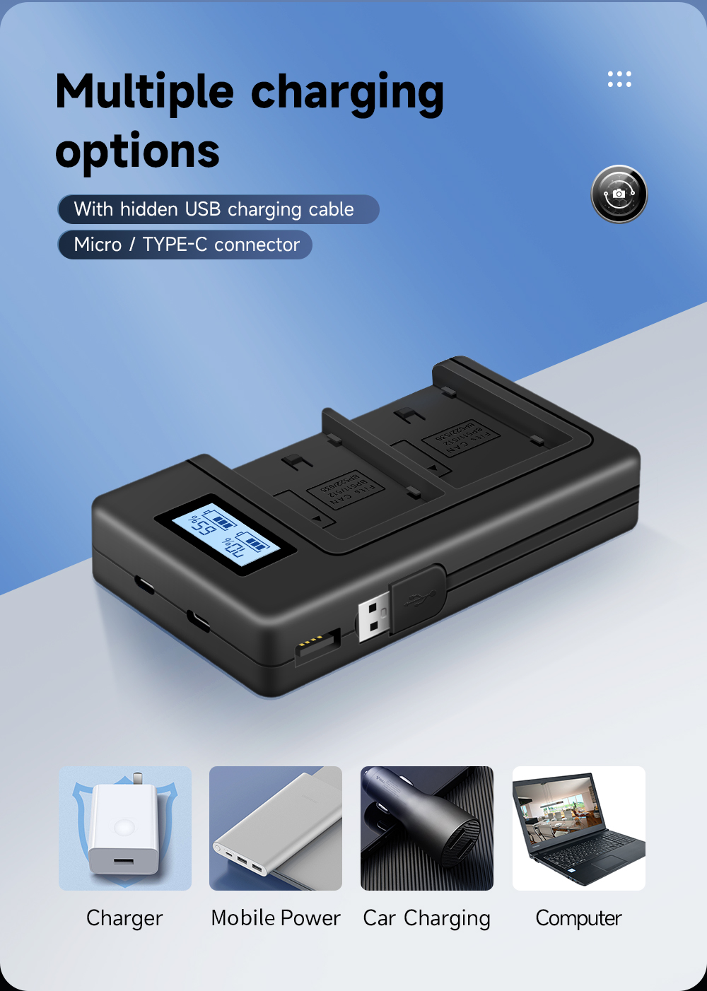 Cityork 2650mAh BP-511A BP511A BP-511 BP511 Battery + LCD USB Dual ...