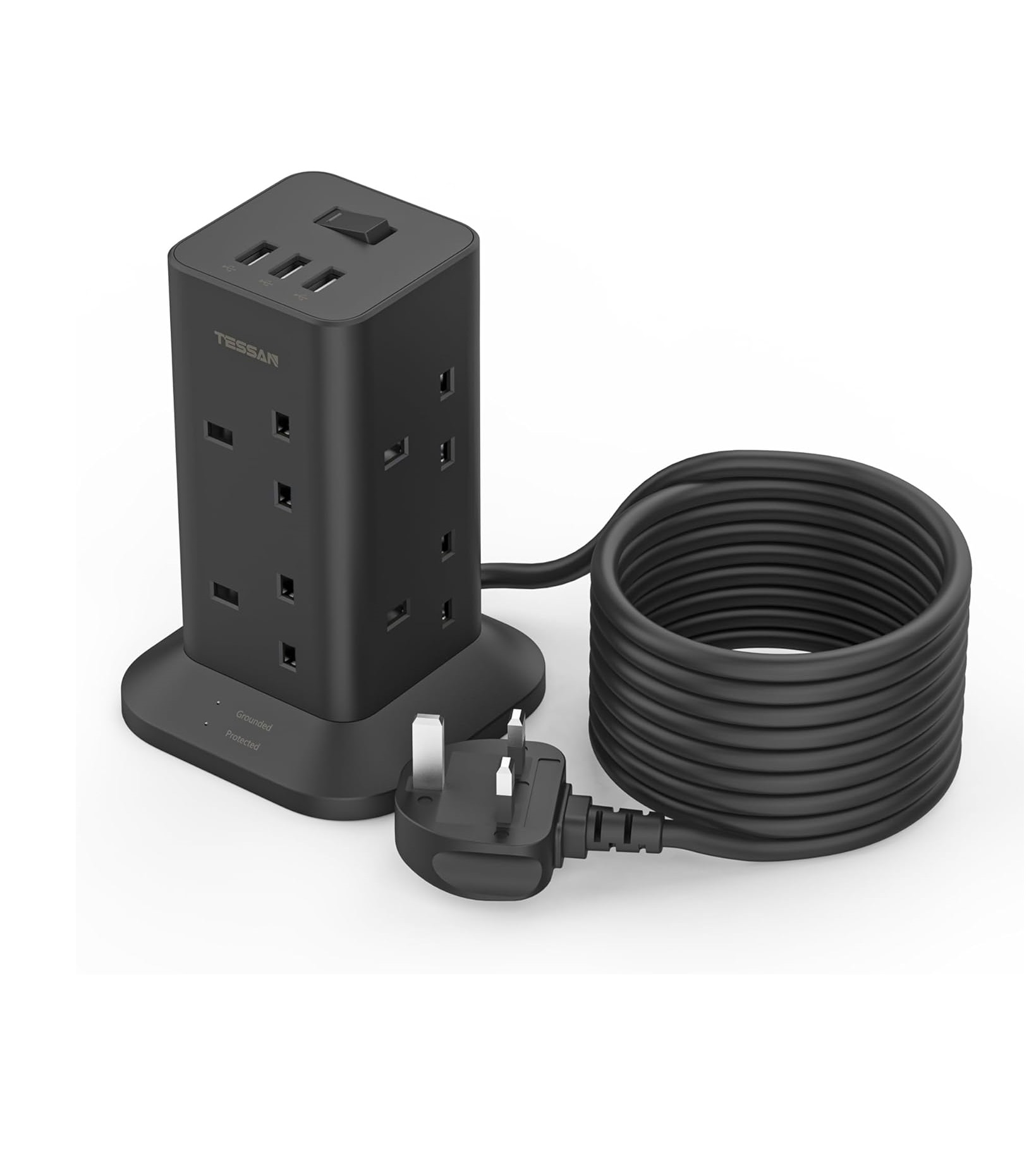 TESSAN Tower Extension Socket with USB+Type C,Surge Protector Extension ...
