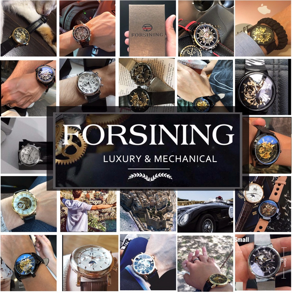 Original Forsining automatic mechanical men's watch with carved black ...